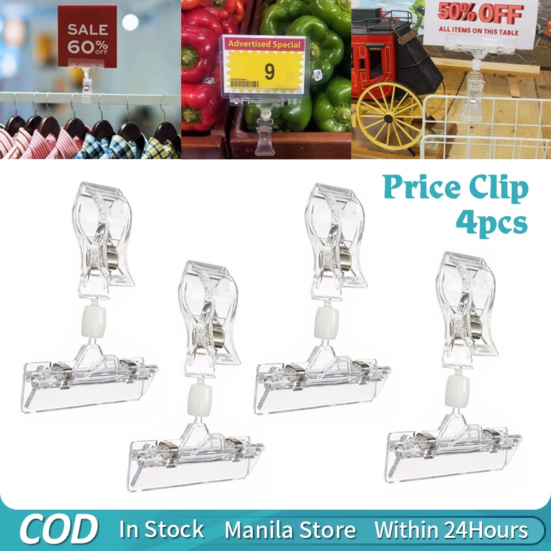 4PCS Plastic Merchandise Sign Holder Clip Rotatable Clear Pop Clip ...