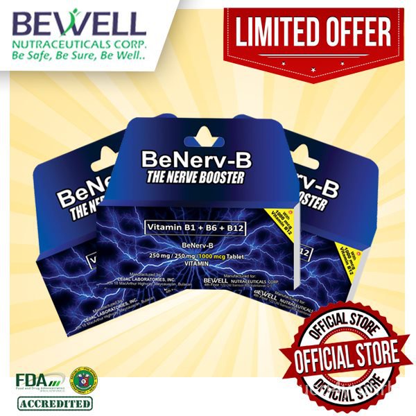 BeNerv-B Vitamin B1 + B6 + B12 500mg Box of 100 Tablets JK0S presyo ₱3,600
