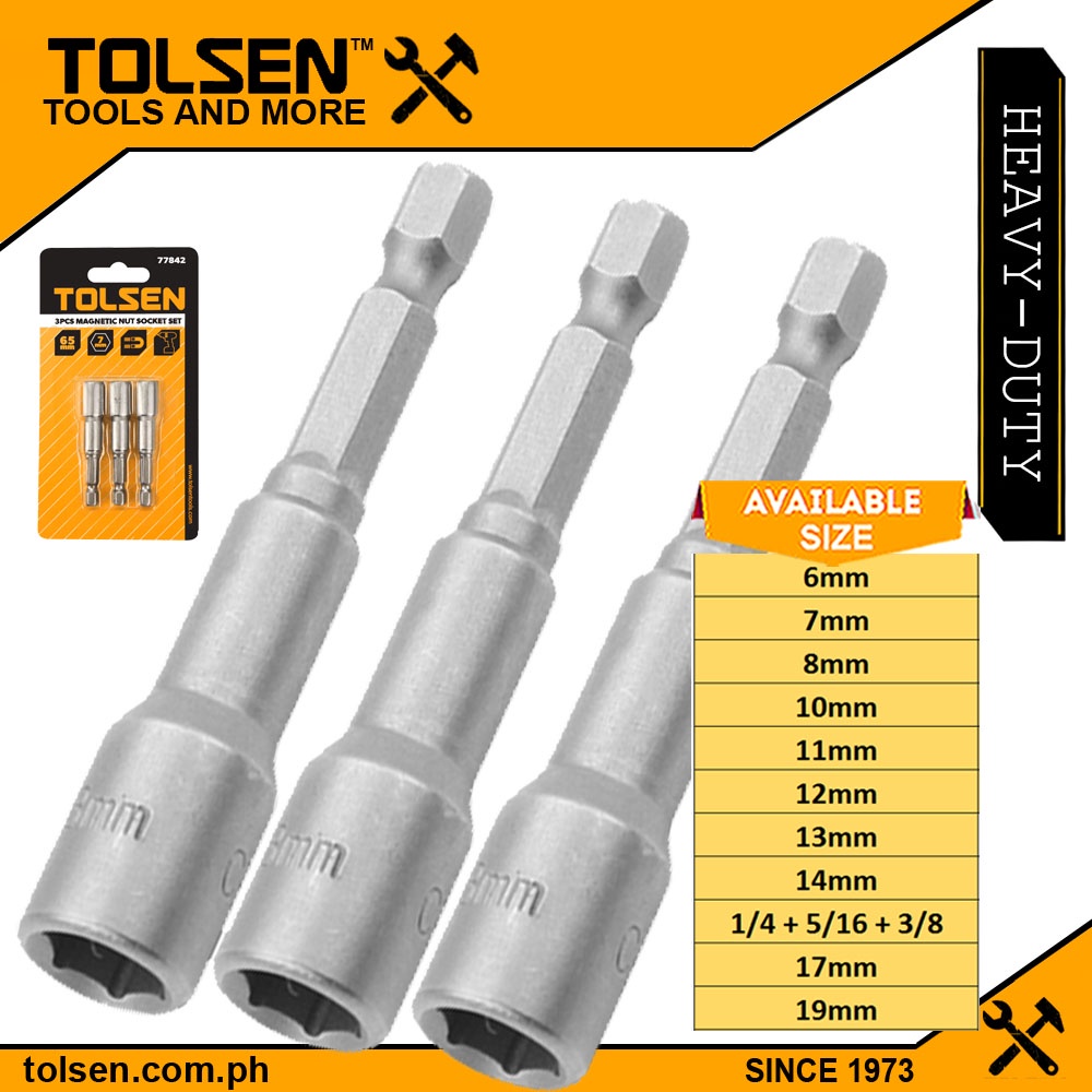 Tolsen 3pcs Magnetic Nut Socket Set (6 | 7 | 8 | 10 | 11 | 12 | 13mm ...