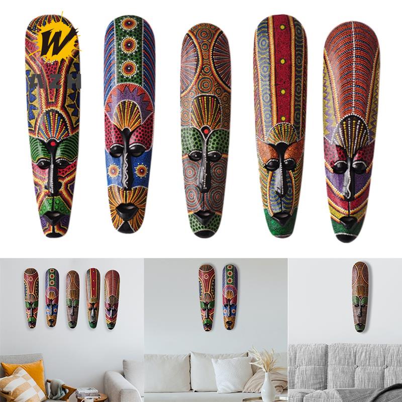 Wooden Mask Wall Hanging Solid Wood Carving Painted Facebook Wall Decor ...