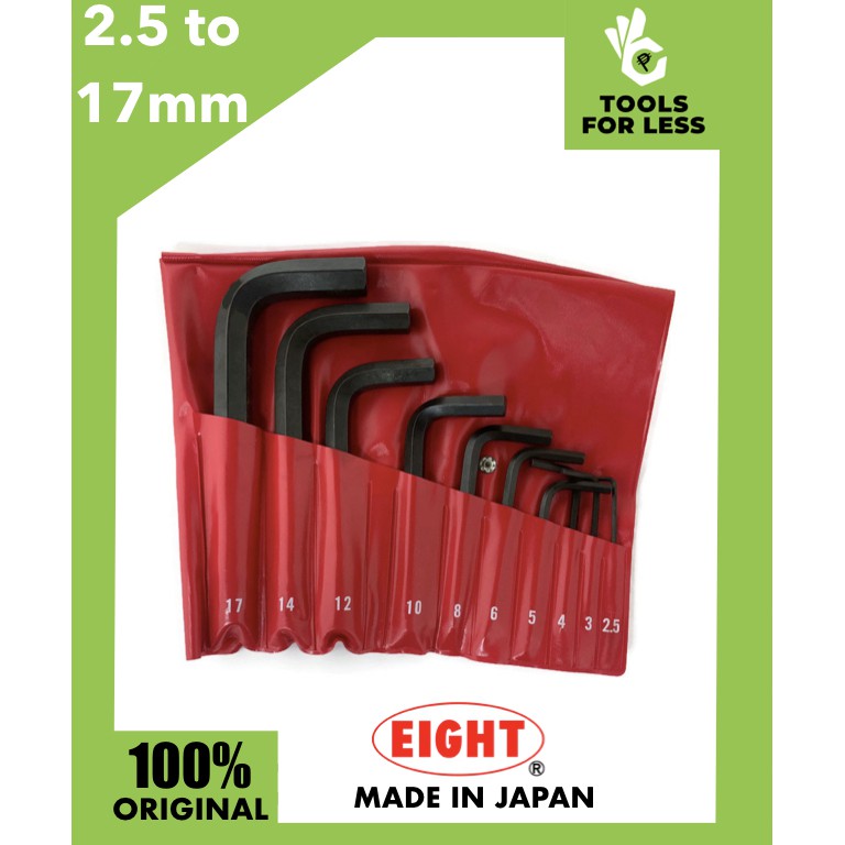 10 pc. Eight Hex Allen Key Wrench Set in Vinyl Pouch 2.5 to 17mm 012-3 ...