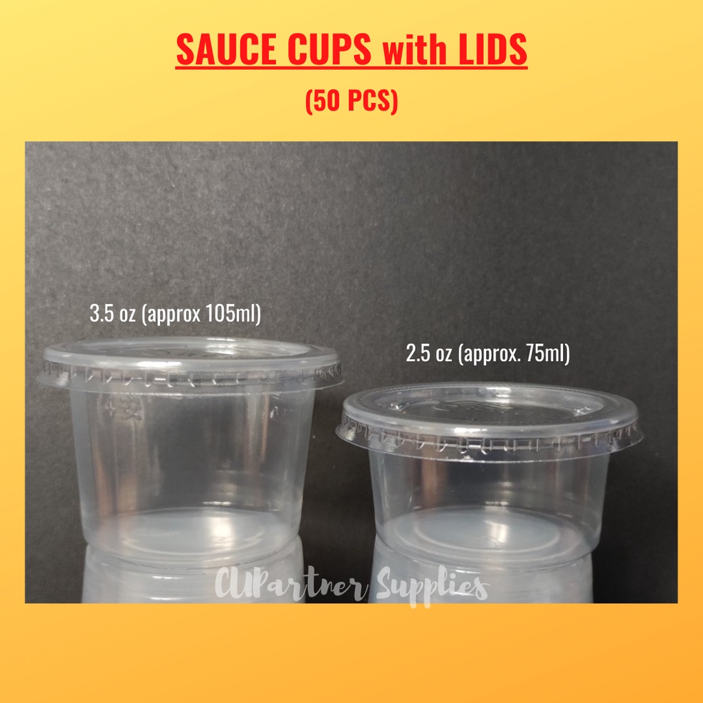 Plastic Cups /Gravy Cups/ Condiments Cups/ Sauce Cups with Lids (50 pcs ...