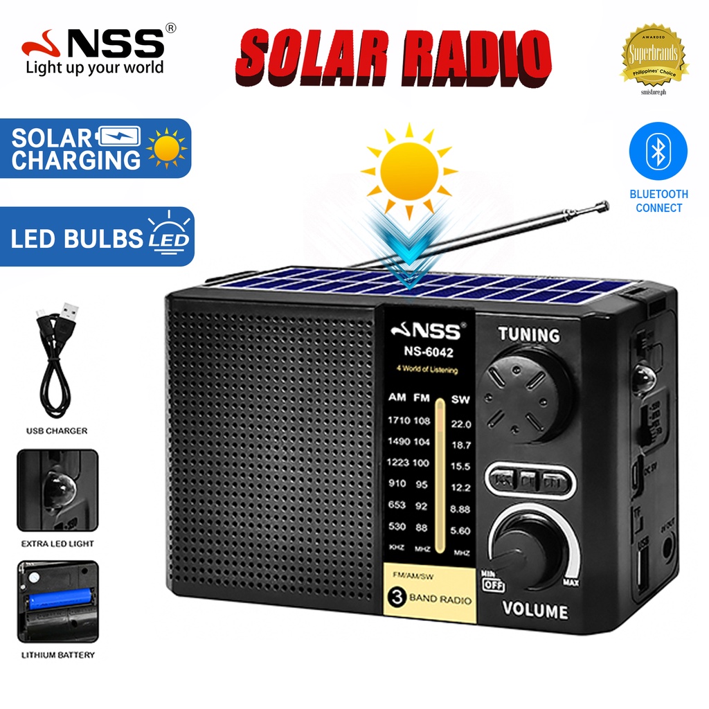 NSS Portable Bluetooth FM/AM/SW 3 BAND Solar Radio with USB/TF PLAYER ...