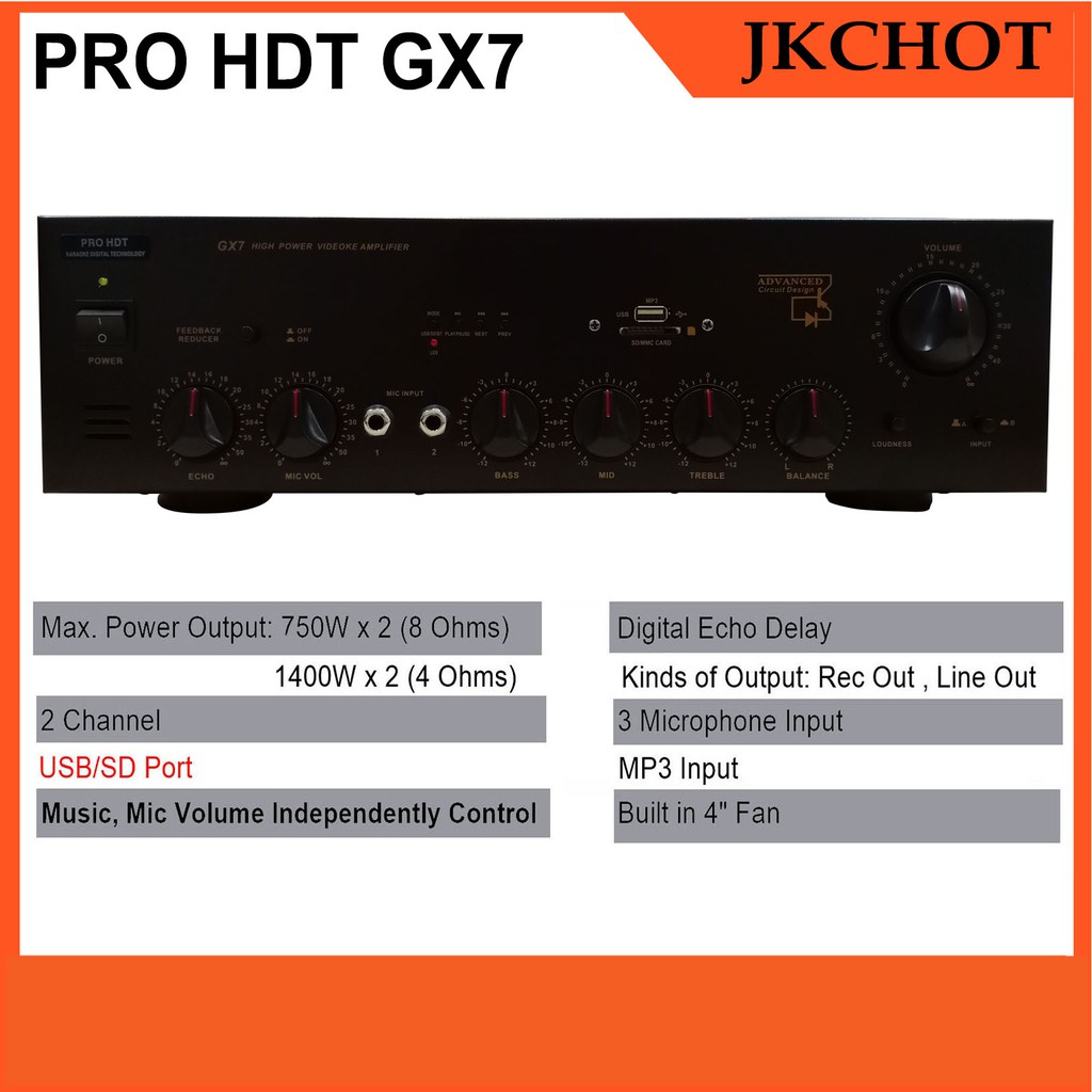PRO HDT GX7 High Powered Amplifier 800W x 2 (Black) With Usb/Bluetooth ...
