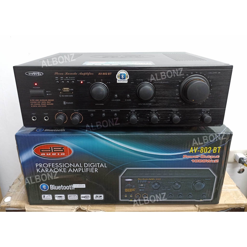 DB Audio Amplifier AV-802 BT 1000Wattsx2 BT/USB/SD/FM Professional ...