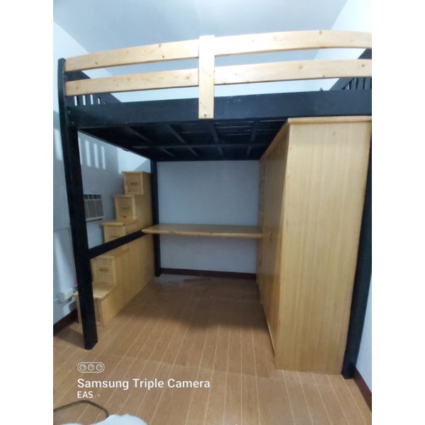 (PREORDER MESSAGE US FIRST) Loft bed with step drawers, long table and ...