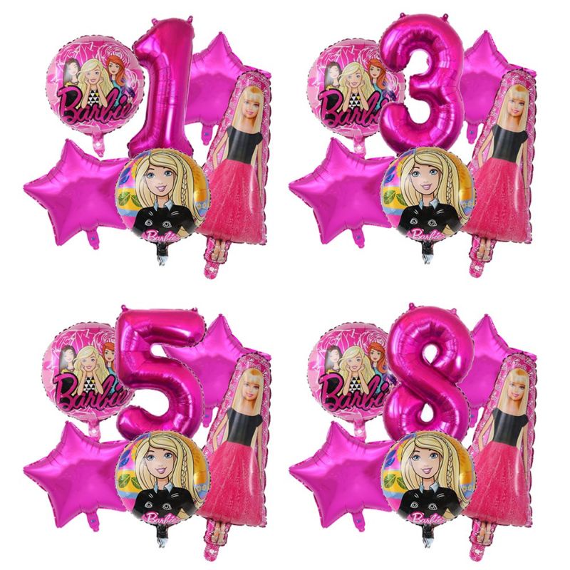 6in1 Barbie Balloons with Big Number Set | Barbie Balloons theme party ...