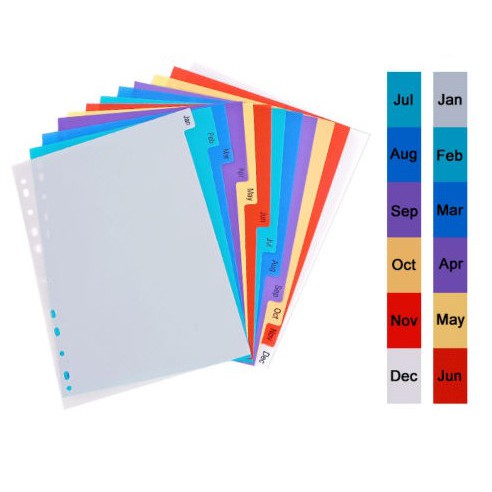 SAKURA 12-Tab Binder Dividers, Preprinted Monthly Multicolor Big Tabs ...
