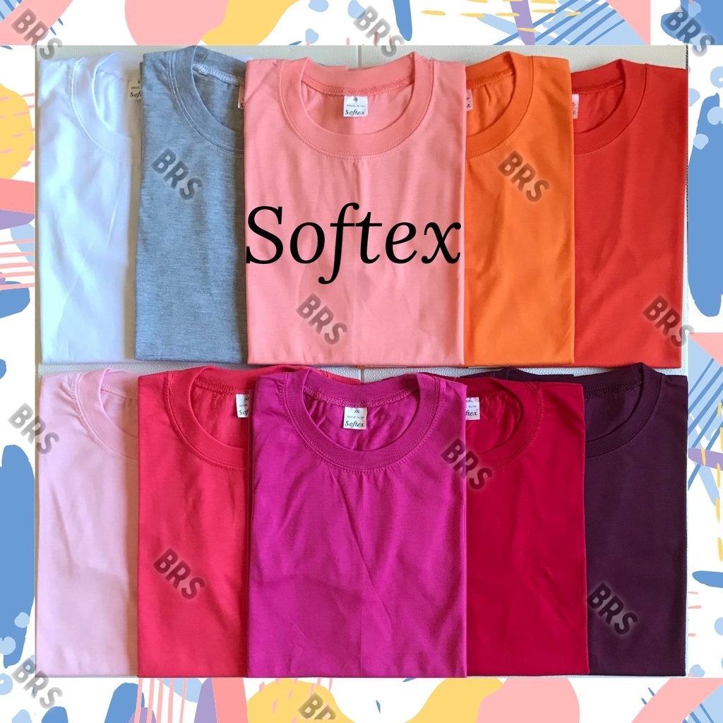 SOFTEX Plain Round Neck Shirt white gray peach light orange orange pink ...
