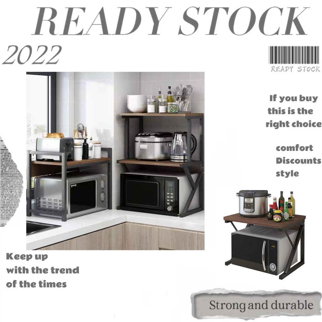 New 2 Layers Wooden Kitchen Racks Multi-purpose Storage Rack Microwave ...