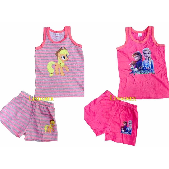 Kids Terno Girl Short +Sando Set Cotton Random character | Shopee ...