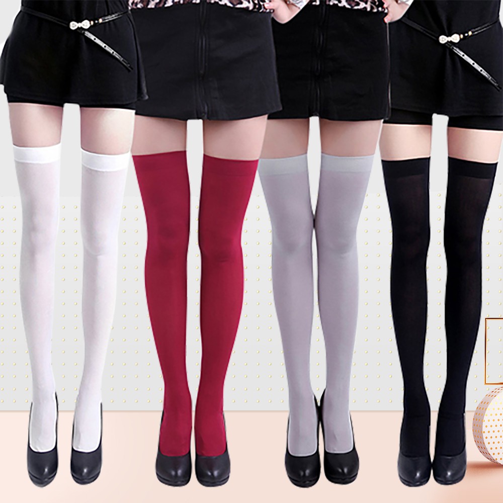 COD!Women's Pure Color Opaque Thigh High Over The Knee Socks | Shopee ...