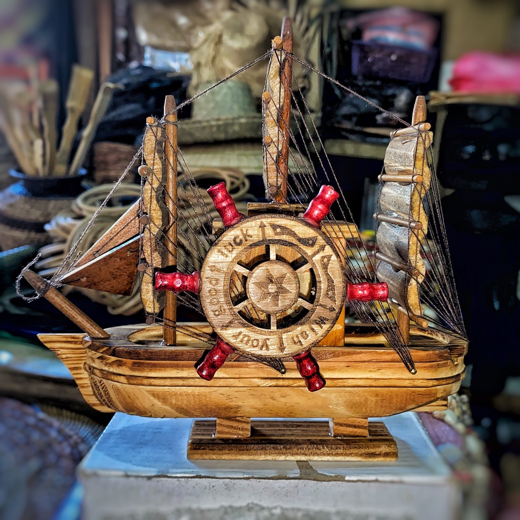Wooden Ship Display with Music Box | 8 inches Long Old Ship Design ...