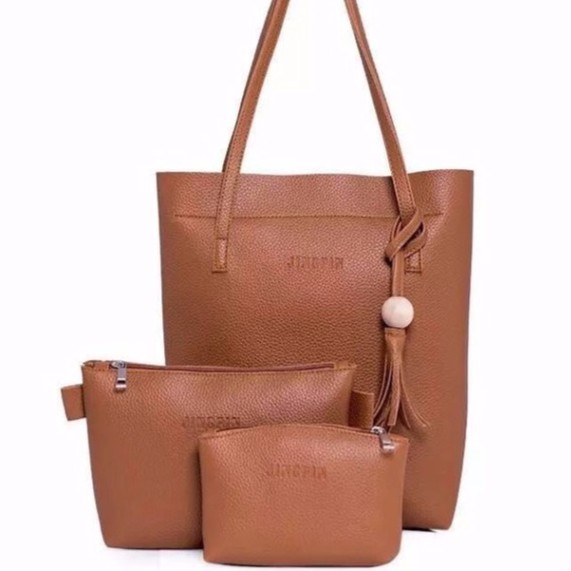 3 in 1 Bag Jing Pin Leather Tote Shoulder Bag Set | Shopee Philippines