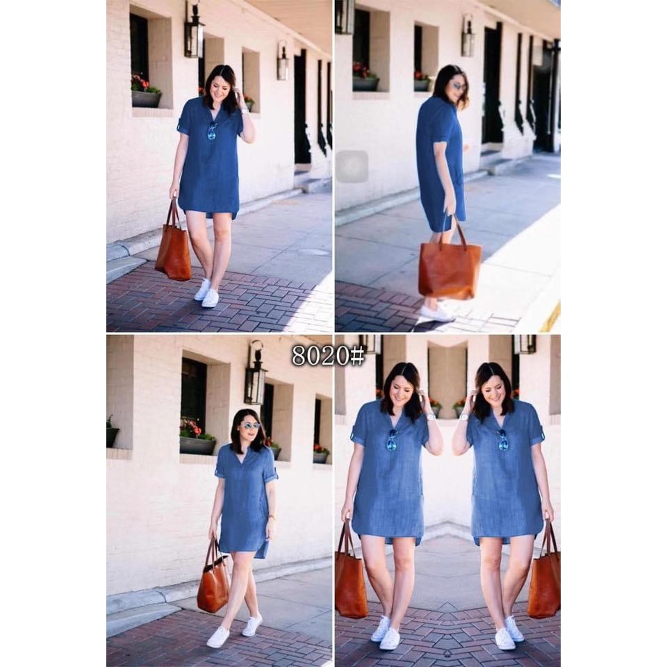 shopee Denim Dress Plus Size Long Back Short Sleeve Dress fits up to XL ...