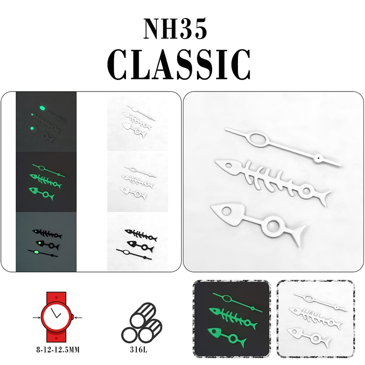 Modified Watch Hands Fishbone Three Hands Green Luminous for NH35/NH36 ...