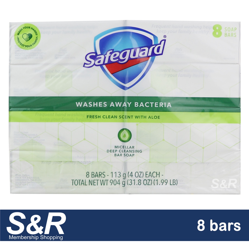 Safeguard Fresh Clean Scent With Aloe Bar Soap (113g x 8pcs) | Shopee ...
