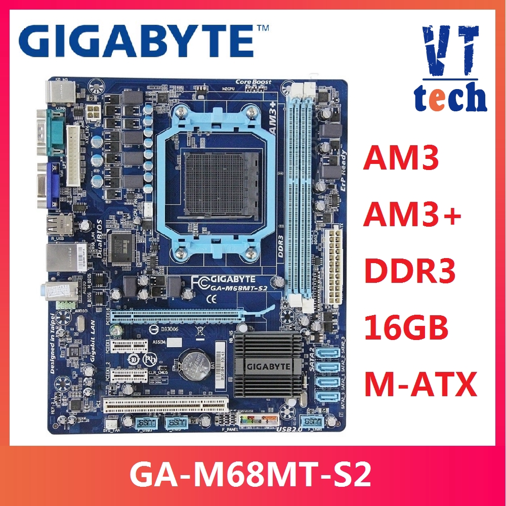 original motherboard for Gigabyte GA-M68MT-S2 DDR3 Socket AM3 8G M68MT ...