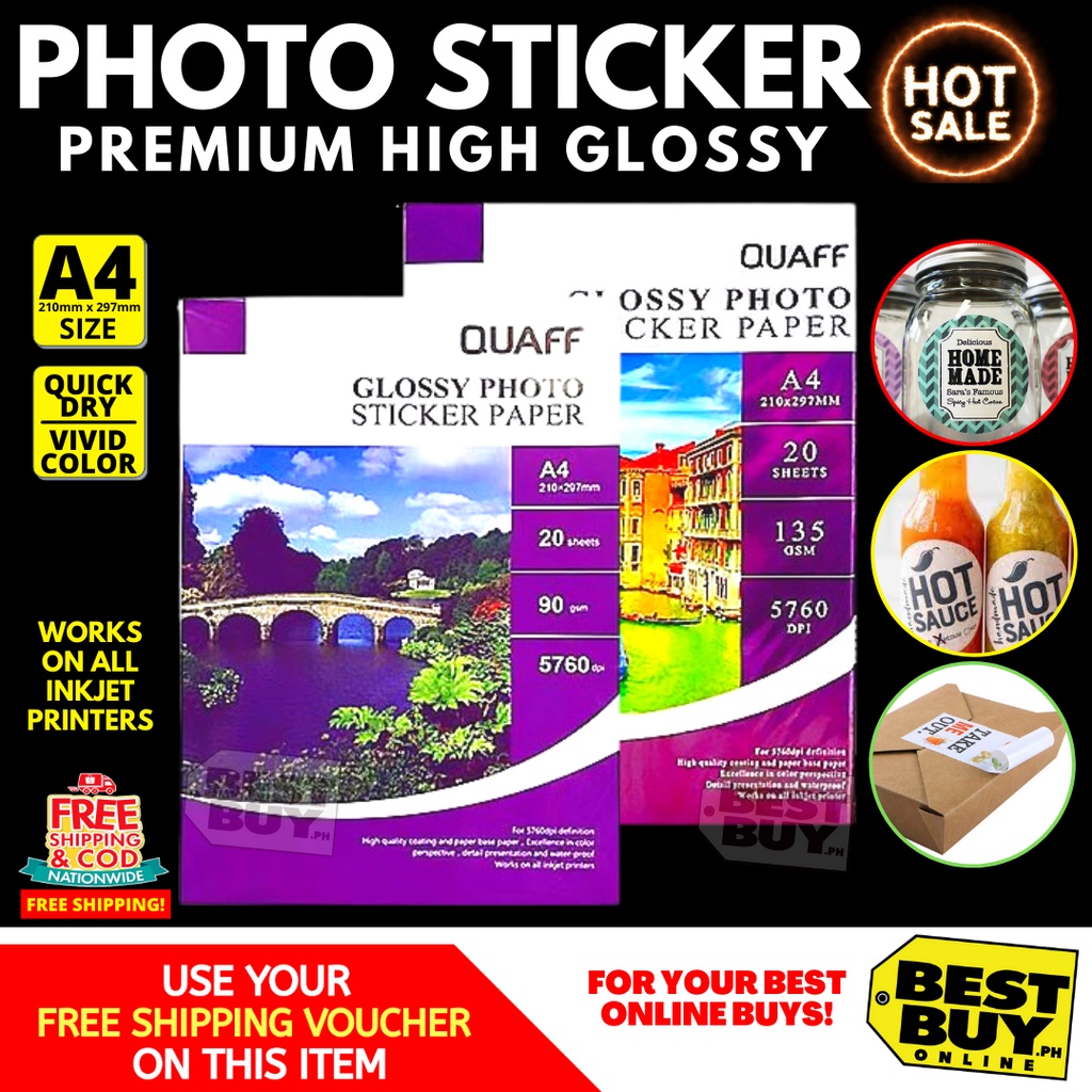 Quaff Glossy Photo Sticker Paper 90/135 gsm A4 Size | Shopee Philippines