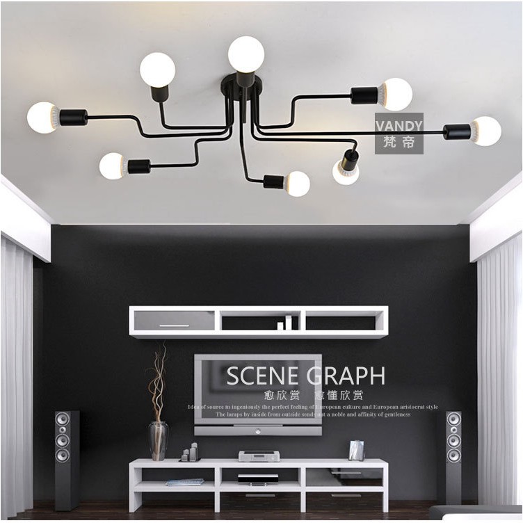 loft industrial style Black Color LED Chandeliers Ceiling Light Metal ...