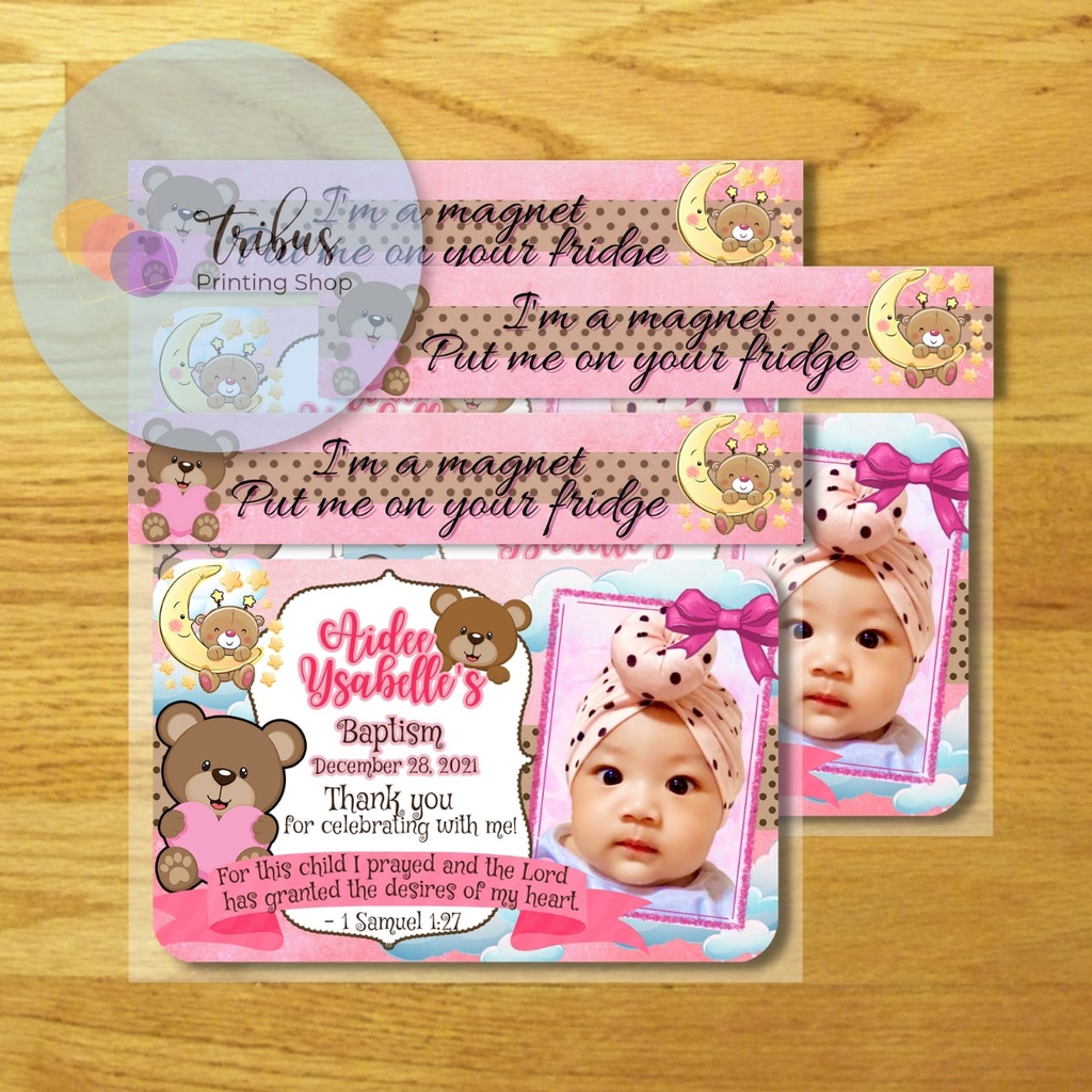 Pink Bear Theme Ref Magnet for Girls (Baptismal, Christening ...