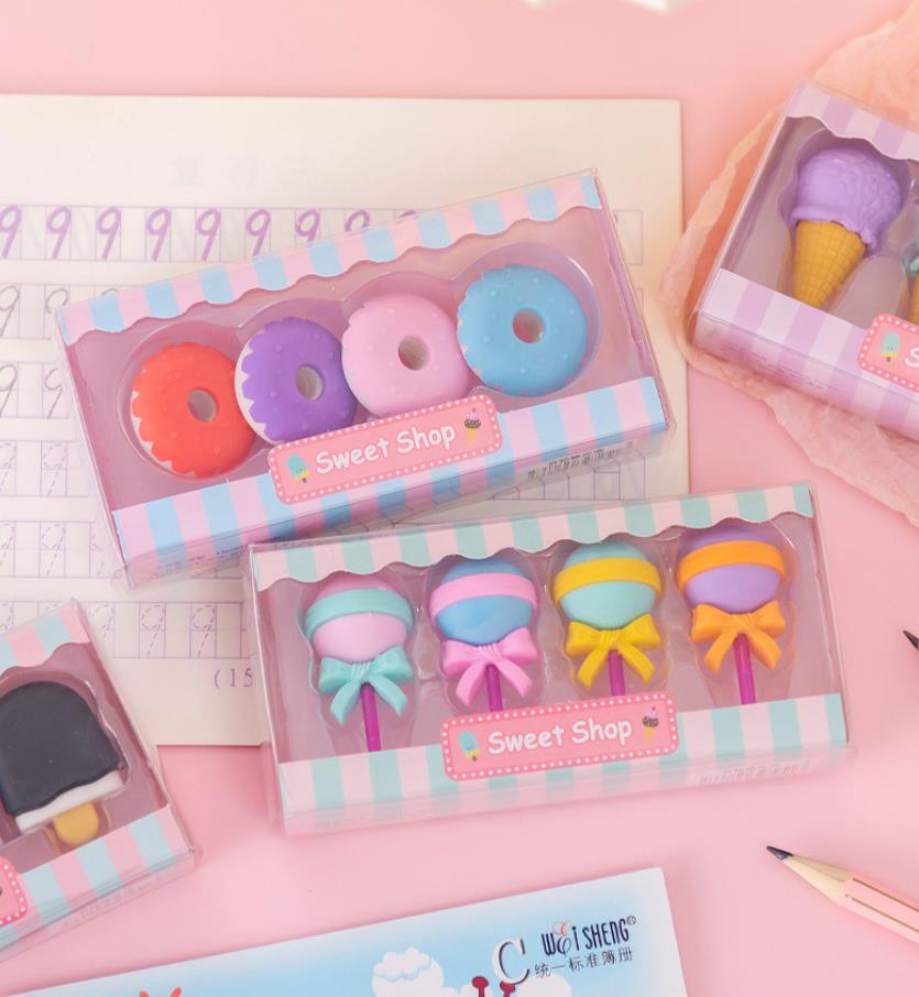 Food Erasers for Kids, 4 Pcs/pack 3D Cute Mini Ice Cream Donut Take ...