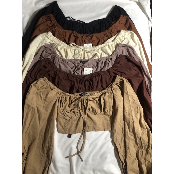 Bustier Puff longsleeves crop top - linen | Shopee Philippines