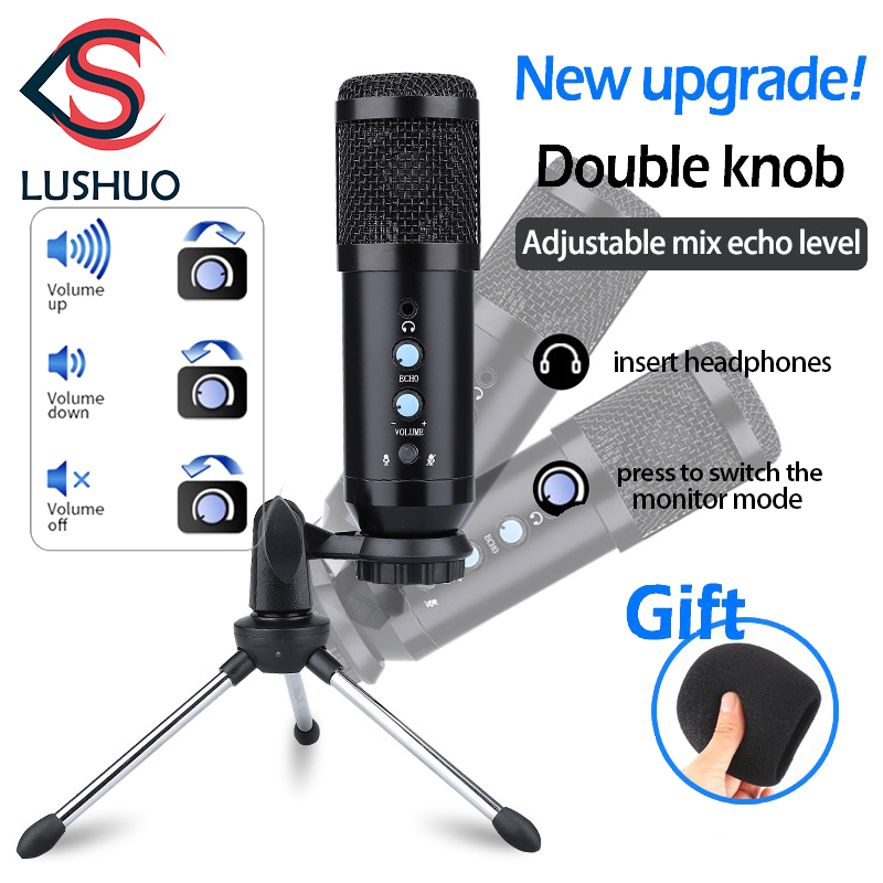 LUSHUO USB Condenser Microphone Recording Broadcast Voice Chat ...