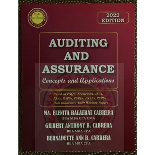 Auditing and Assurance Concepts & Applications 2022 by Cabrera | Shopee ...