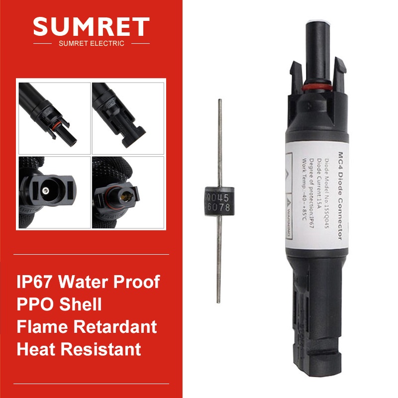 MC4 diode plug Solar Panel MC4 PV Connector with Built in 10A 15 Amp ...