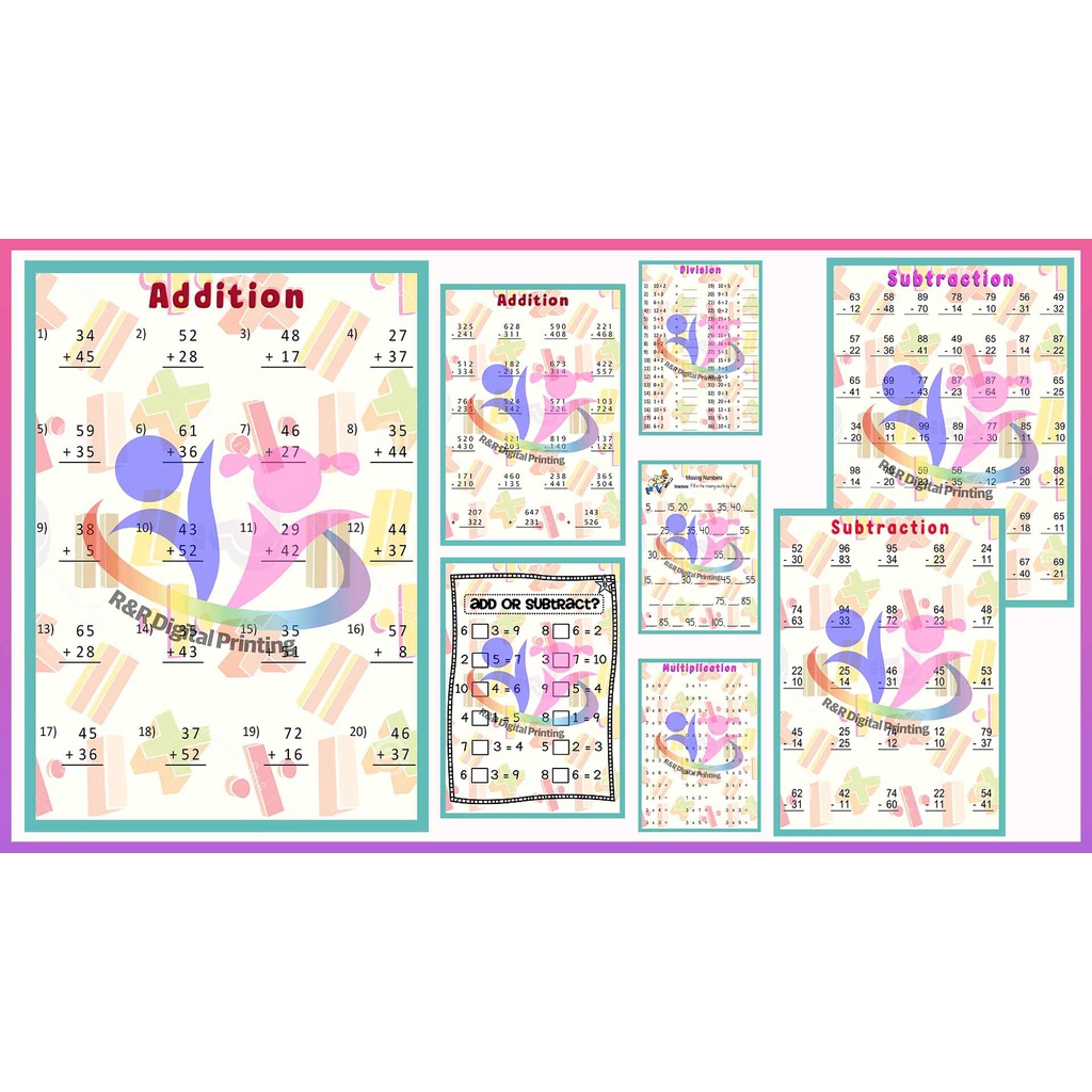 Math Laminated Charts for Kids (Addition, Subtraction, Multiplication ...