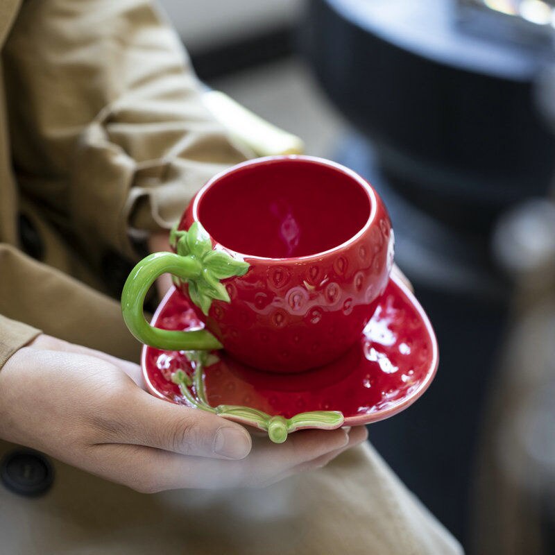 Hand-painted Three-dimensional Relief Strawberry Coffee Cup And Saucer ...