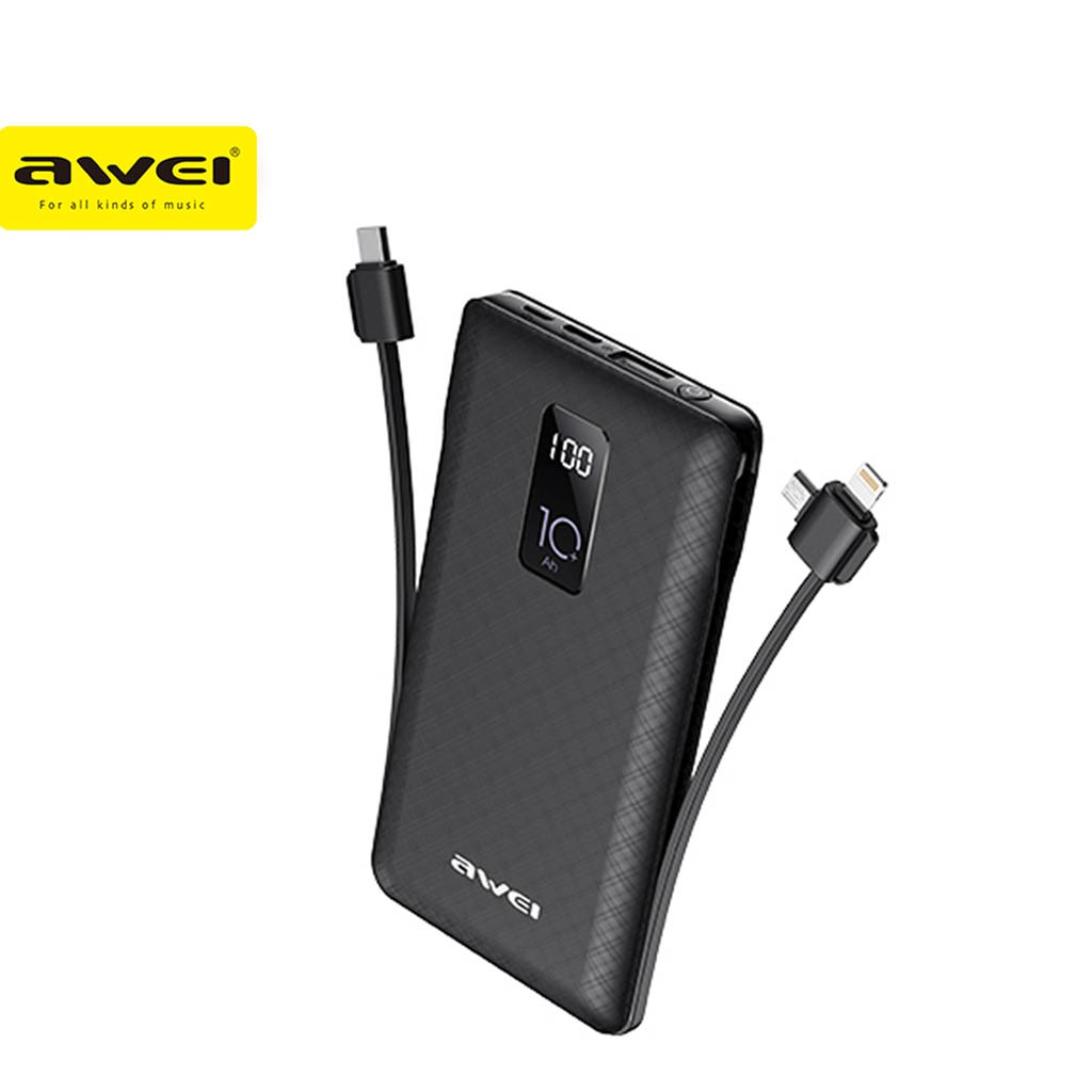 Awei P8K 10000mAh Power Bank Multiple Output PowerBank with Cable 2.1A ...