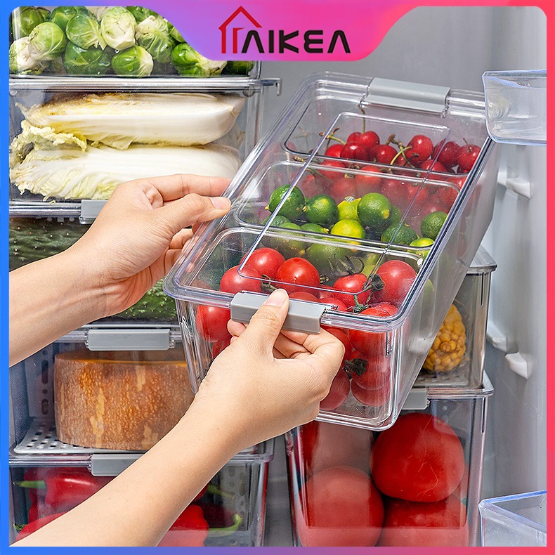 Refrigerator Food Organizer with Fruits Vegetables Keep Fresh Stackable ...