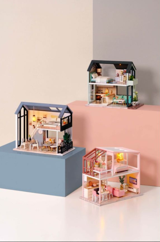 Diy dollhouse miniature kit, with furniture, handmade hobby ...