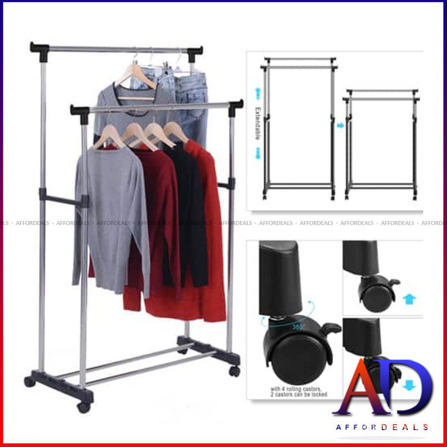 gY4h Adjustable Sampayan Double Pole Stainless Steel Clothes Rack ...