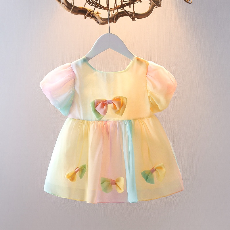Korea Summer Colorful Bow Dress Baby Girls Korean Rainbow Dress Kids ...
