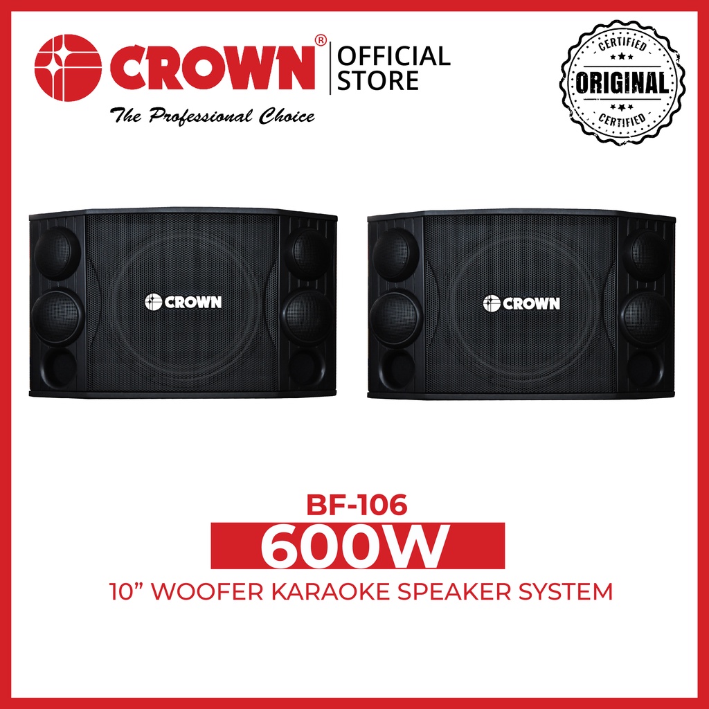 CROWN BF-106 10" WOOFER KARAOKE SPEAKER SYSTEM (SOLD AS 2 PIECES ...