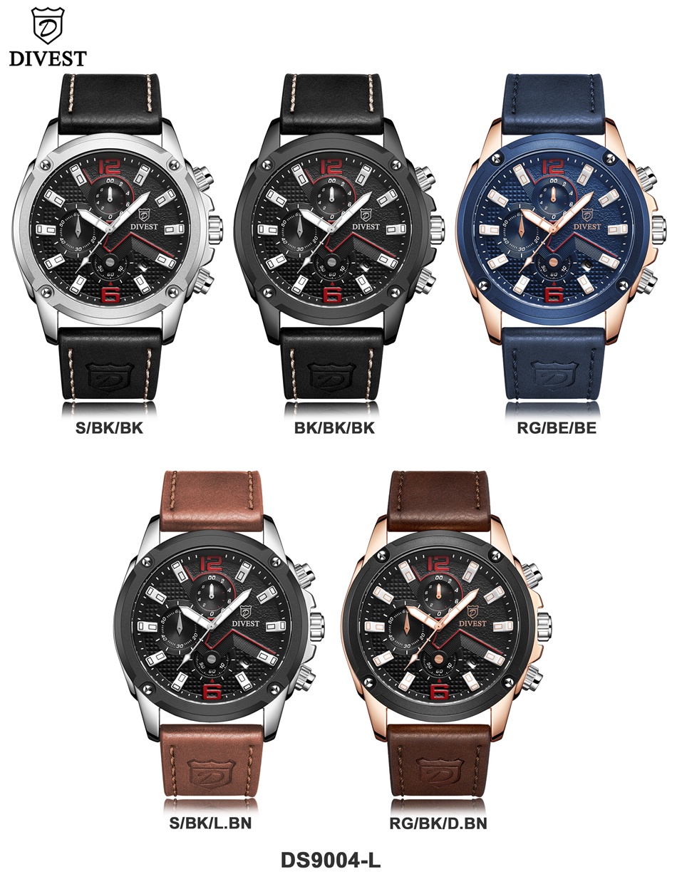 Top Brand DIVEST Watch Men Business Fashion Casual Quartz Leather Mens ...