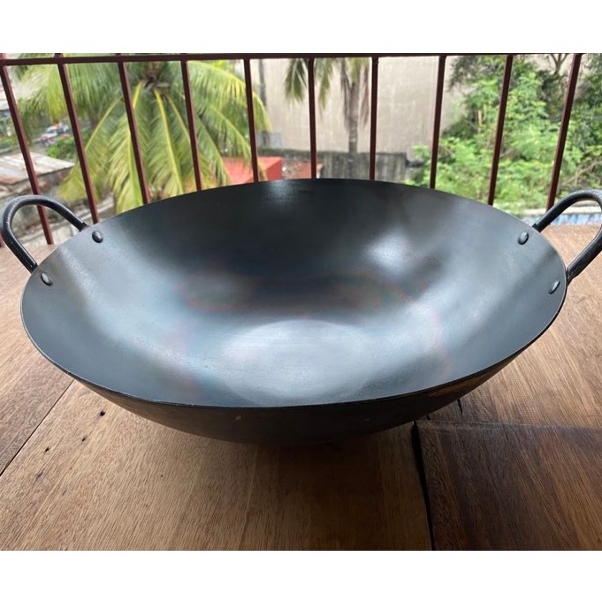 50cm Authentic Carbon Steel Chinese Wok Pan, Round Bottom, Full ...