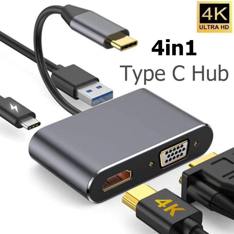Type C to USB 3.0 Hub OTG VGA Ultra HD 4K HDMI 87W PD charger Adapter ...