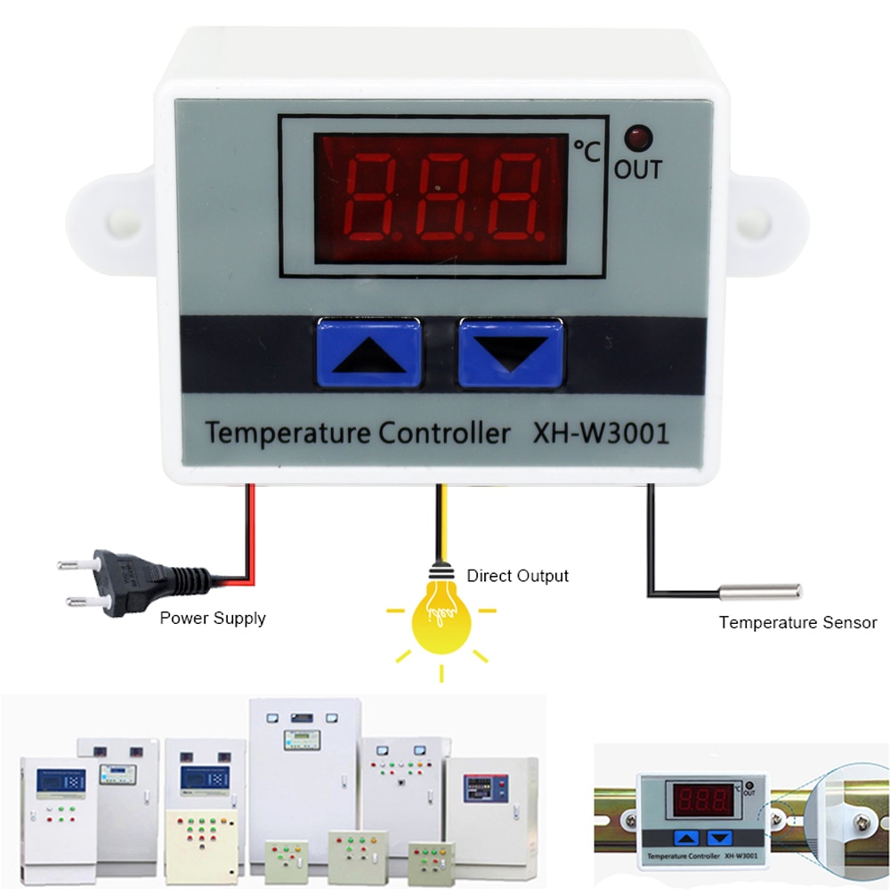 10A12V 24V 220VAC Digital LED Temperature Controller XH-W3001 For Incubator Cooling Heating ...