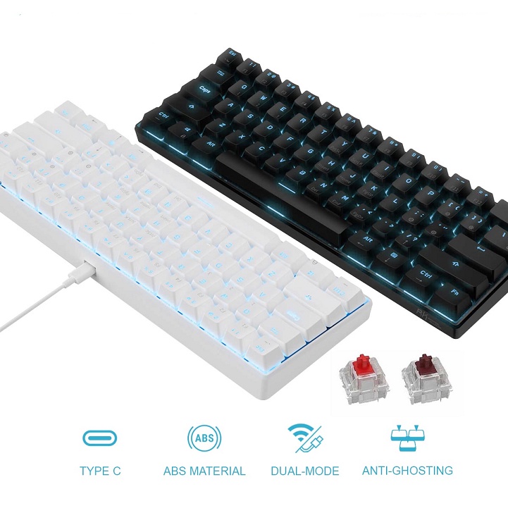 RK61 60% Dual-Mode Hot- Swappable Wireless Mechanical Gaming Keyboard ...