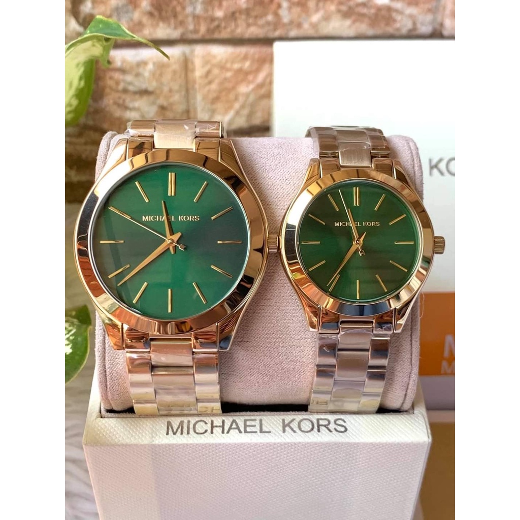 MK Watch Gold green SlimRunway MK3435 Slim Analog Watch#each | Shopee ...