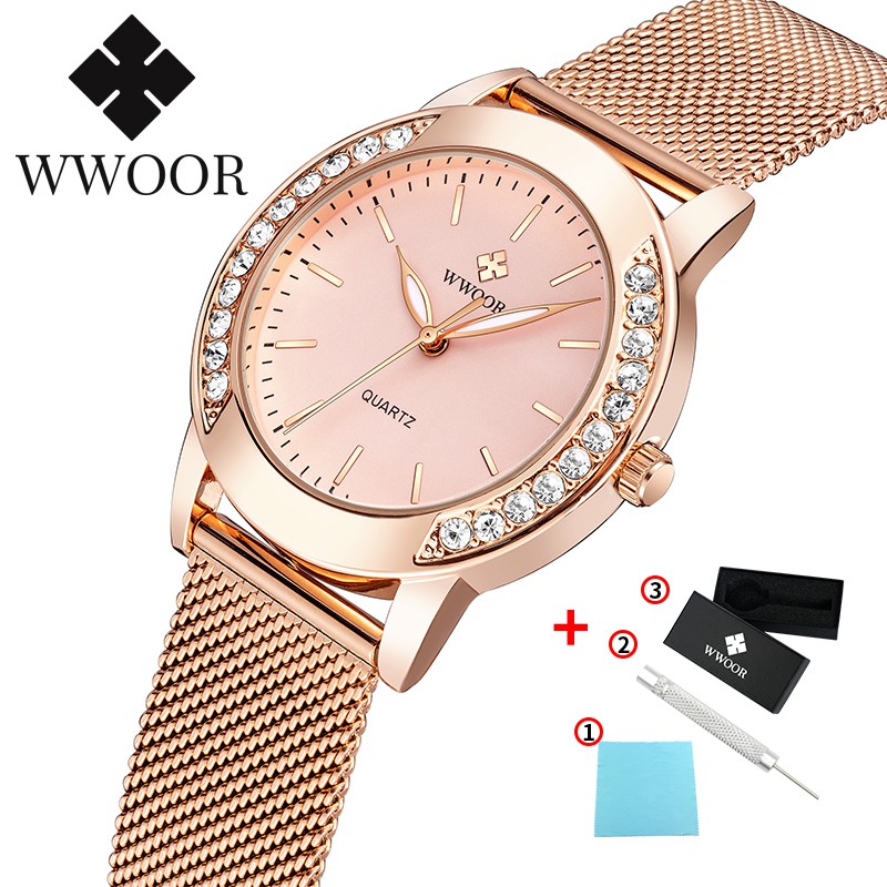 Wwoor Women Watches Original Quartz Watch Stainless Steel Strap Rose ...