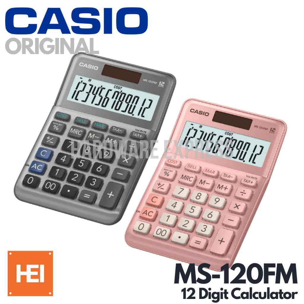 CASIO Original 12 Digit Calculator MS-120FM Pink or Grey | Shopee ...