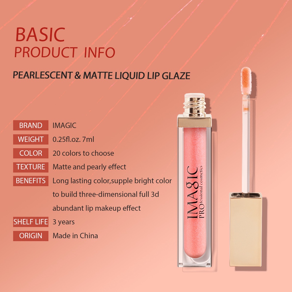 IMAGIC Liquid Lipstick Waterproof Lip Gloss Velvet Soft Matte 20 Colors ...