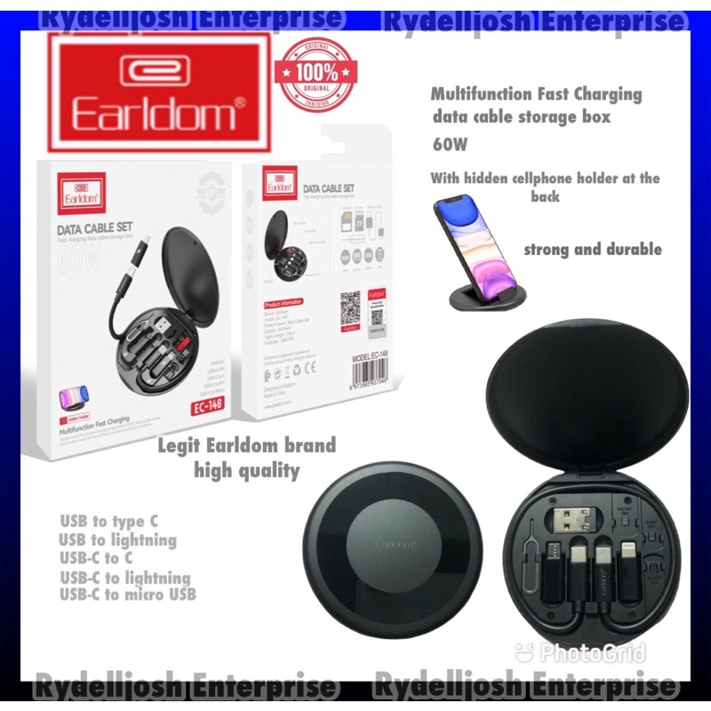 EARLDOM DATA CABLE SET STORAGE BOX | 5 in 1 | MULTI-FUNCTION FAST CHARGING | Shopee Philippines