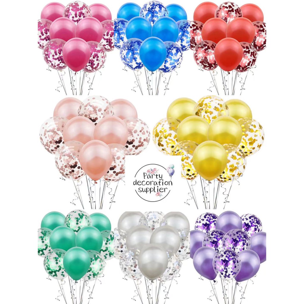 999party 10 Pcs 12 Inch Confetti Sequins Balloon for Birthday Party ...