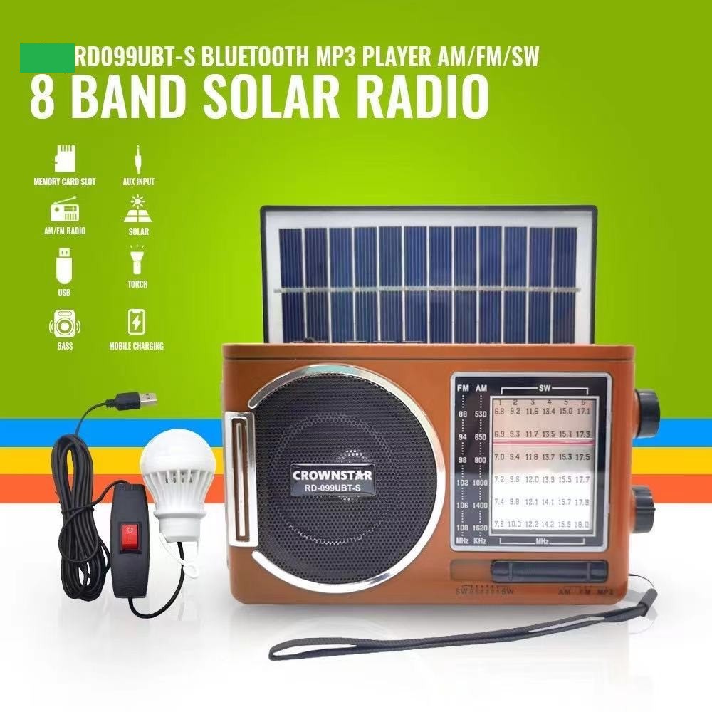 Rechargeable Solar AM/FM Bluetooth Radio with USB/SD/TF MP3 Player RD ...